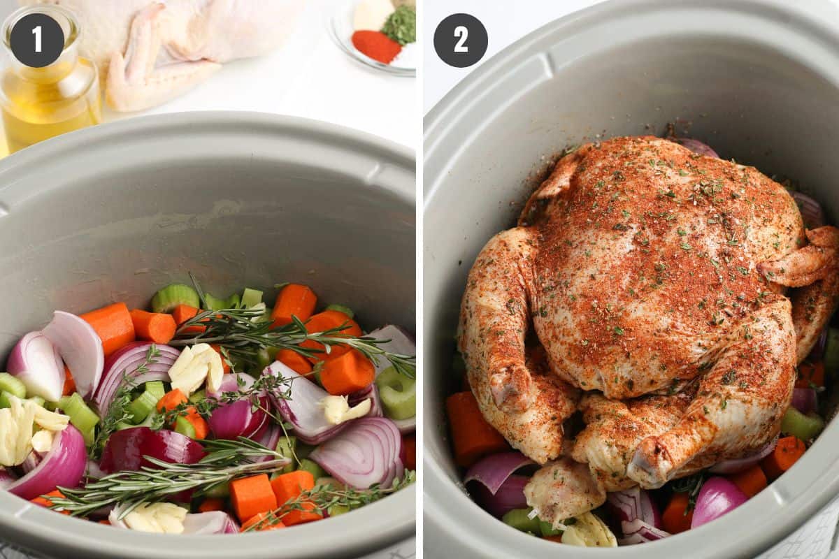 Easy Slow Cooker Whole Chicken Recipe With Vegetables - Adventures of Mel